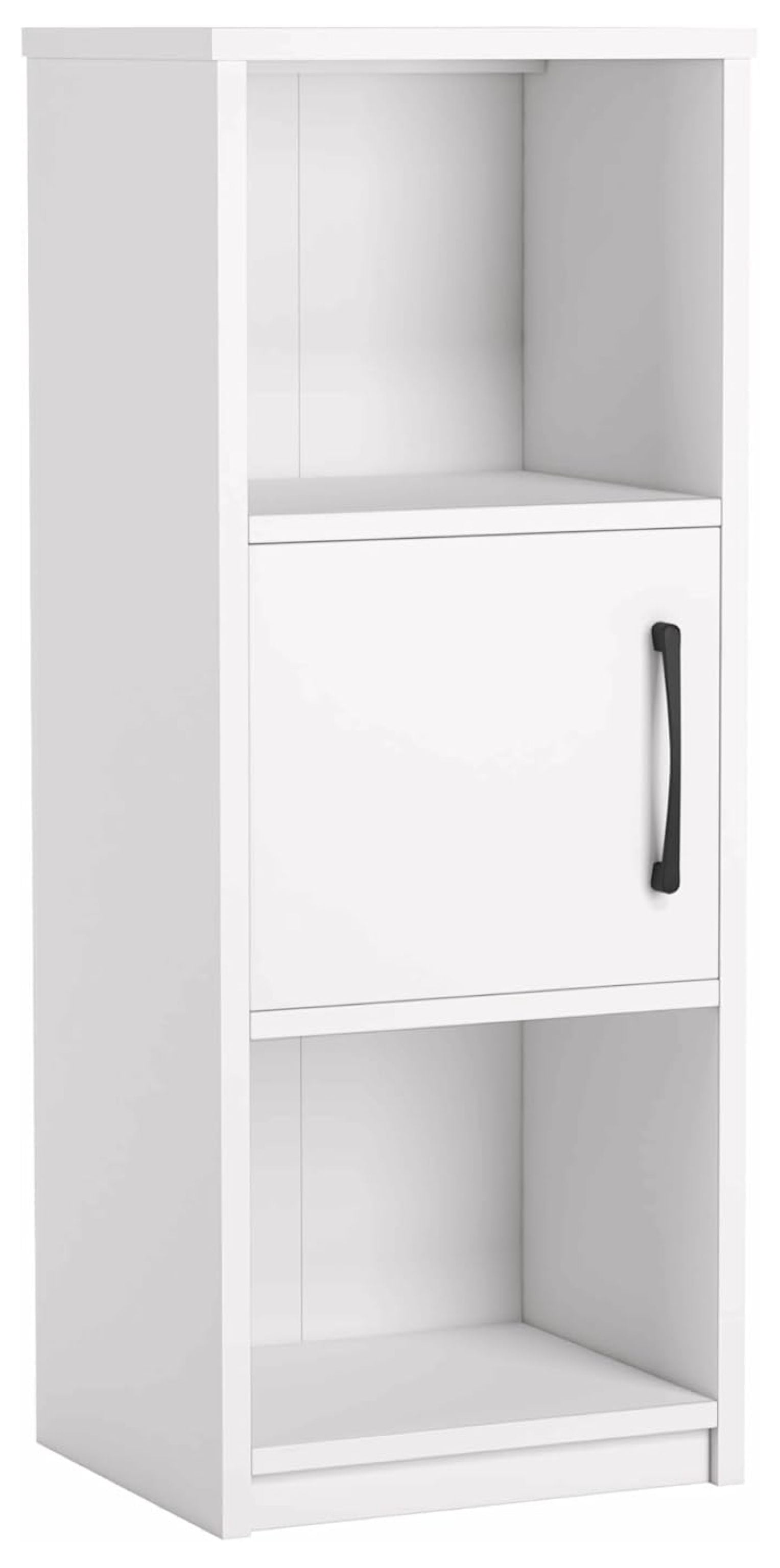 3 Tier Storage Tower with Door and Open Shelves, White, 34.5 x 13.75 x ...