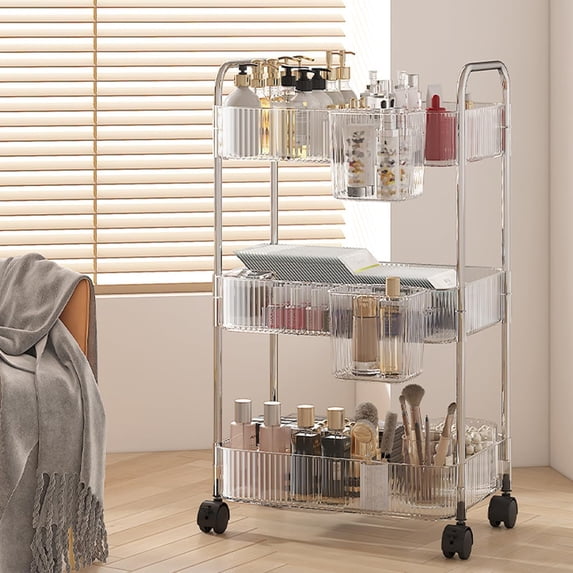3 Tier Storage Trolley with Wheel, Slim Mobile Organization Shelves ...