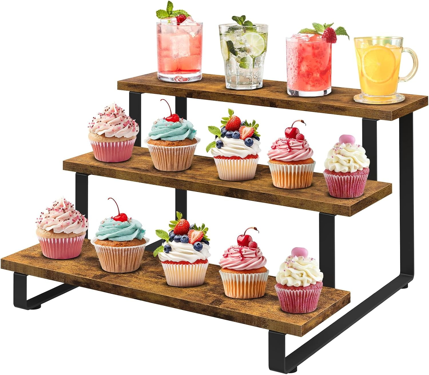 3 Tier Straight Display Shelf, Portable Wood Retail Cupcake Dessert ...