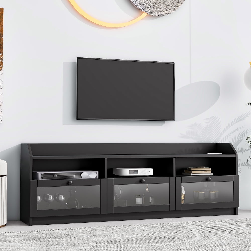 3 Tier TV Stand with Clear Acrylic Board Door, Modern TV Cabinet ...