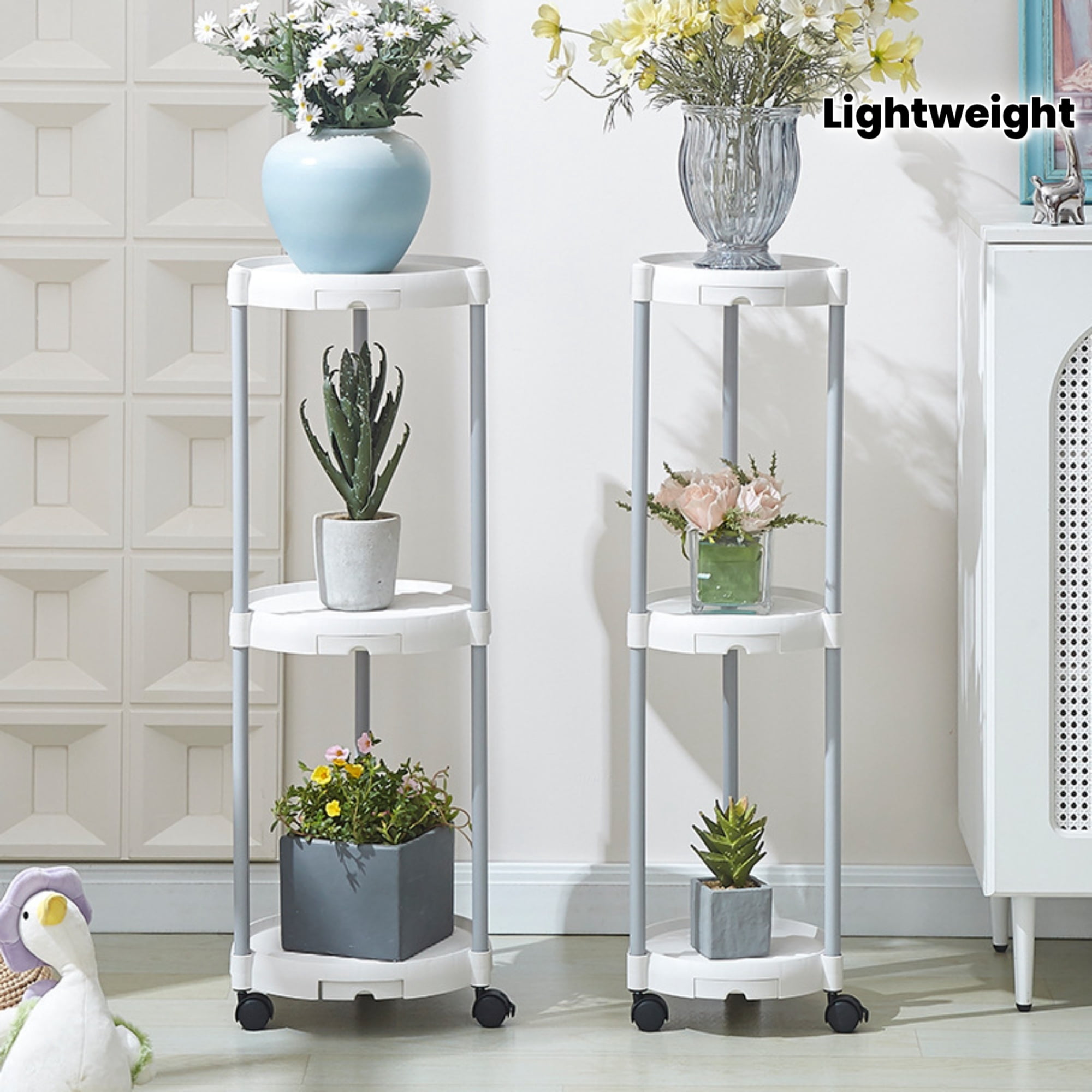3-Tier Tall Plant Stand with Wheels, 31-Inch Plant Stand with Drain ...