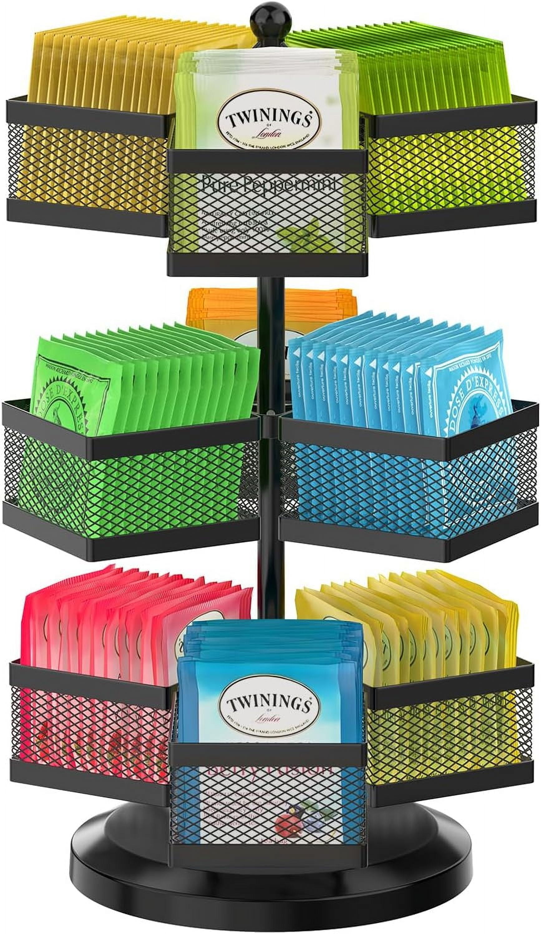 3 Tier Tea Bag Organizer, Tea Packet Storage Holder Spinning Carousel ...