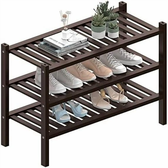 3 Tier (Thick) Bamboo Shoe Rack for Closet Free Standing Wood Shoe ...