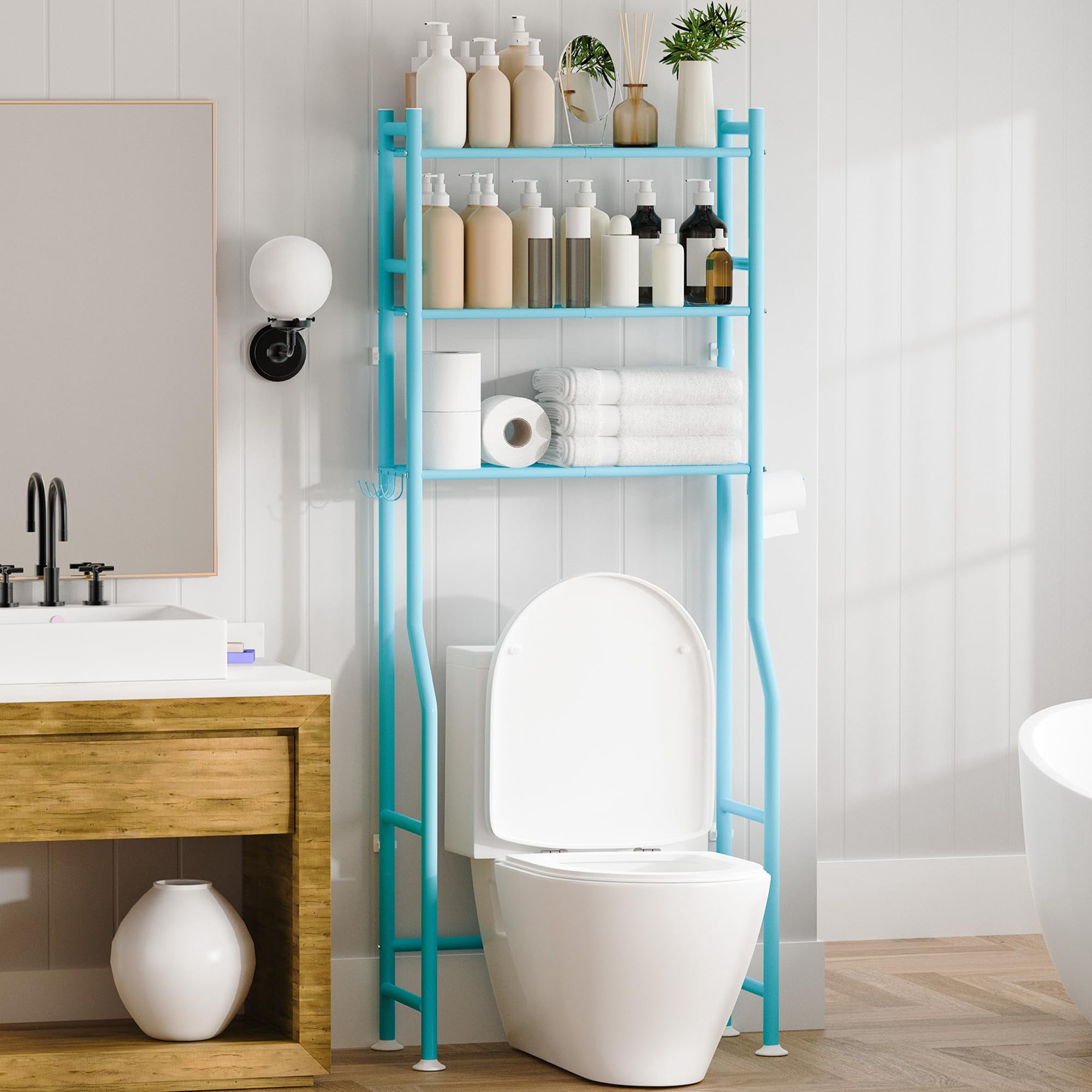 3-Tier Over Toilet Storage with Anti-Tilt Safety System - 150lb Total ...