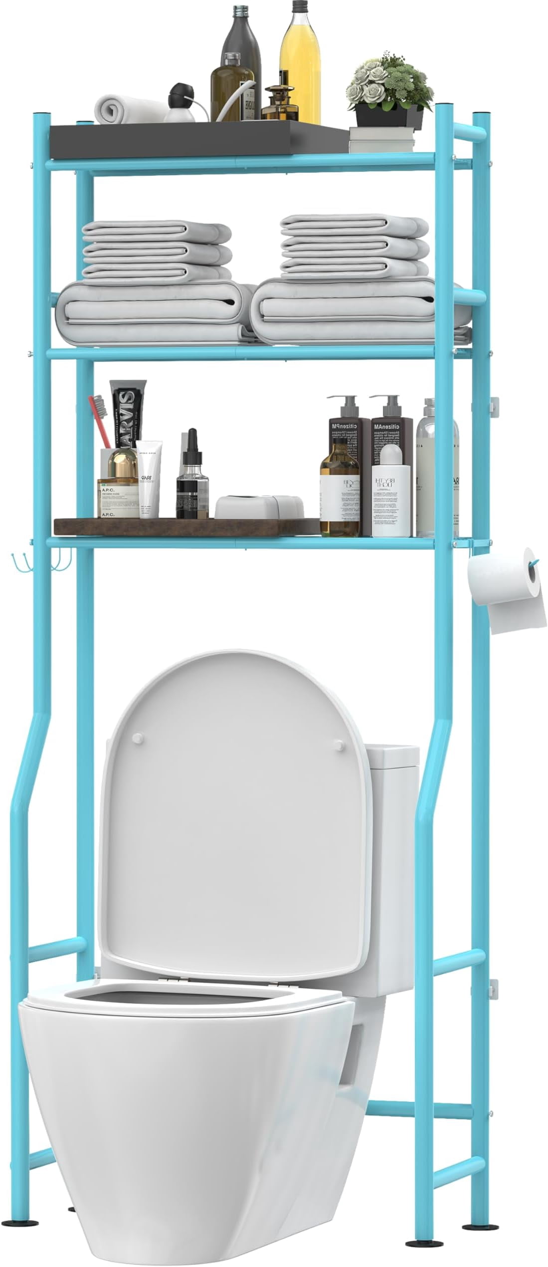 3-Tier Over The Toilet Storage, Freestanding Bathroom Shelves with 4 ...