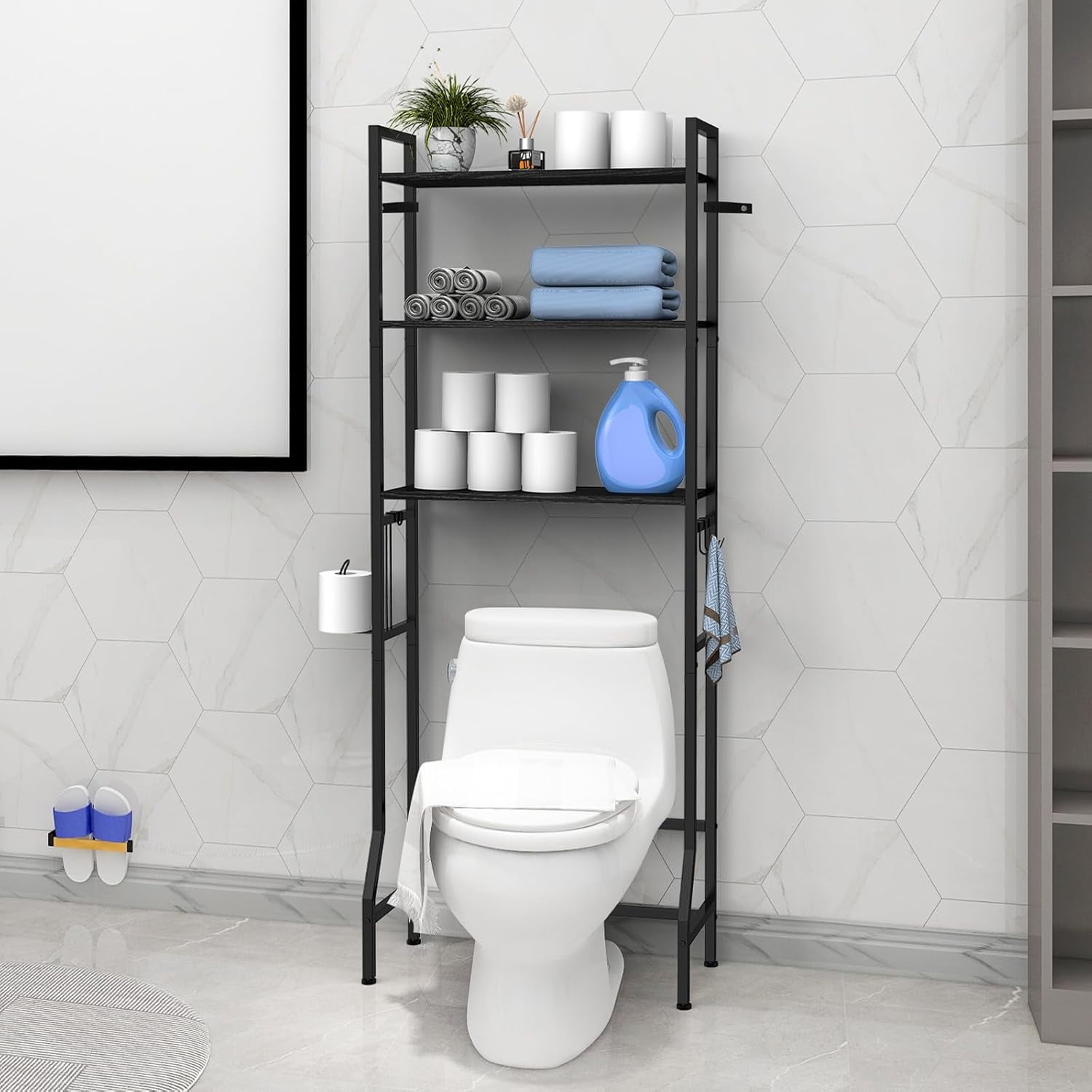 3-Tier Over The Toilet Storage Rack, Wooden Bathroom Organizer Shelf ...