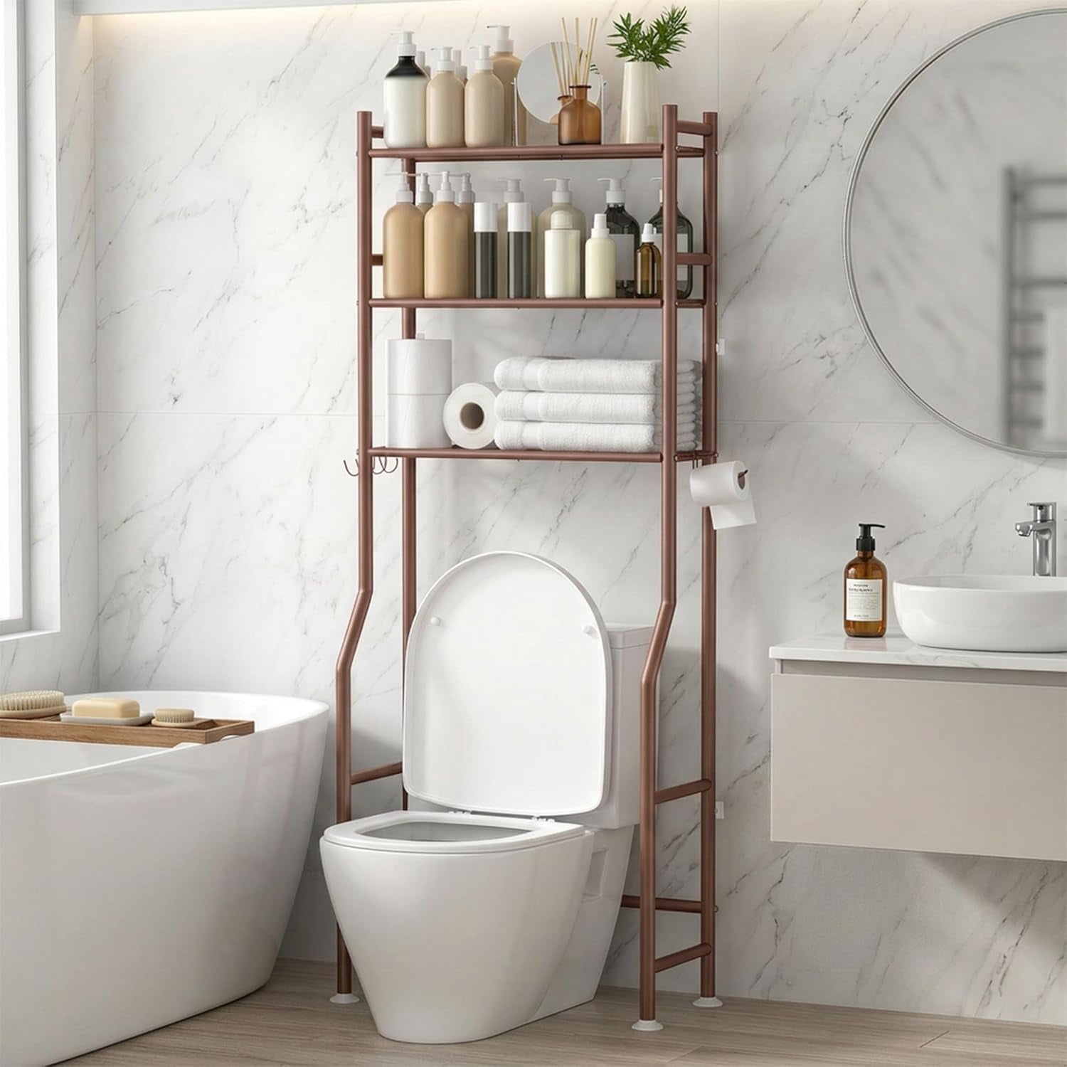 3-Tier Over Toilet Storage Shelf with Anti-Tilt Safety System, 150lb ...