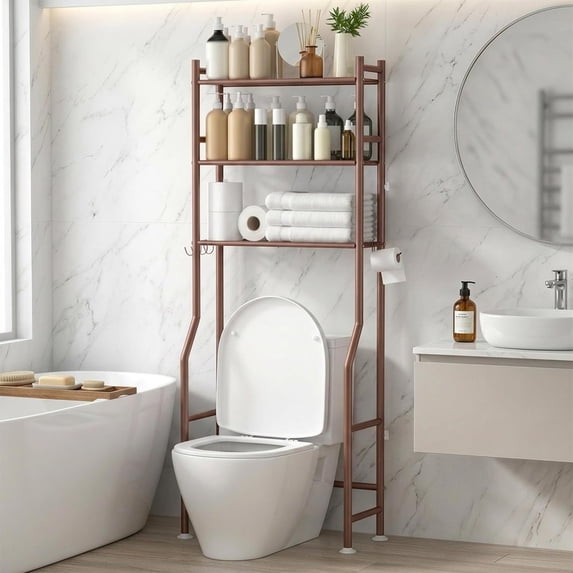 3-Tier Over Toilet Storage Shelf with Anti-Tilt Safety System, 150lb ...