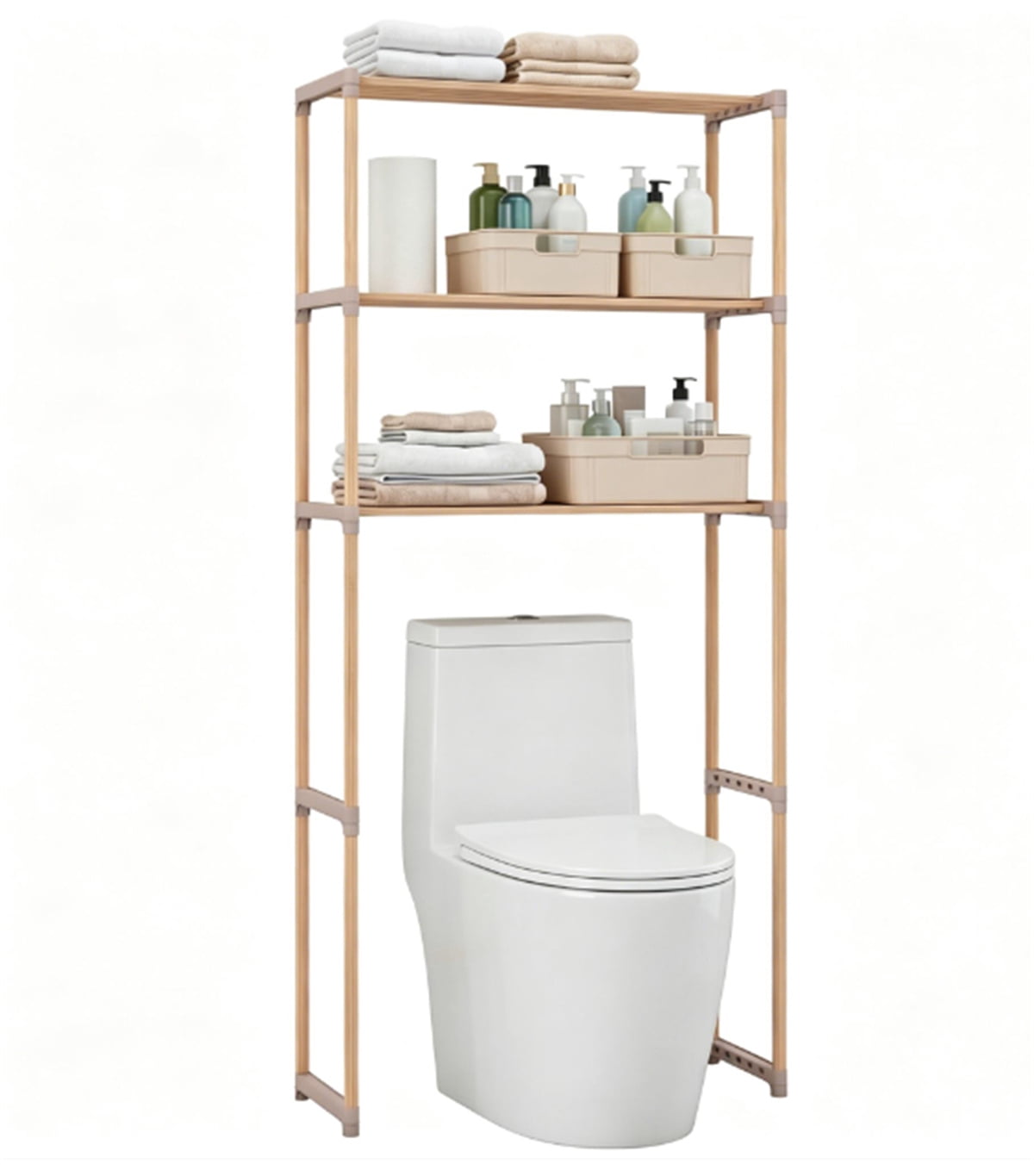 3-Tier Over Toilet Storage Shelf Natural & Gray Solid Pine Wood Space ...