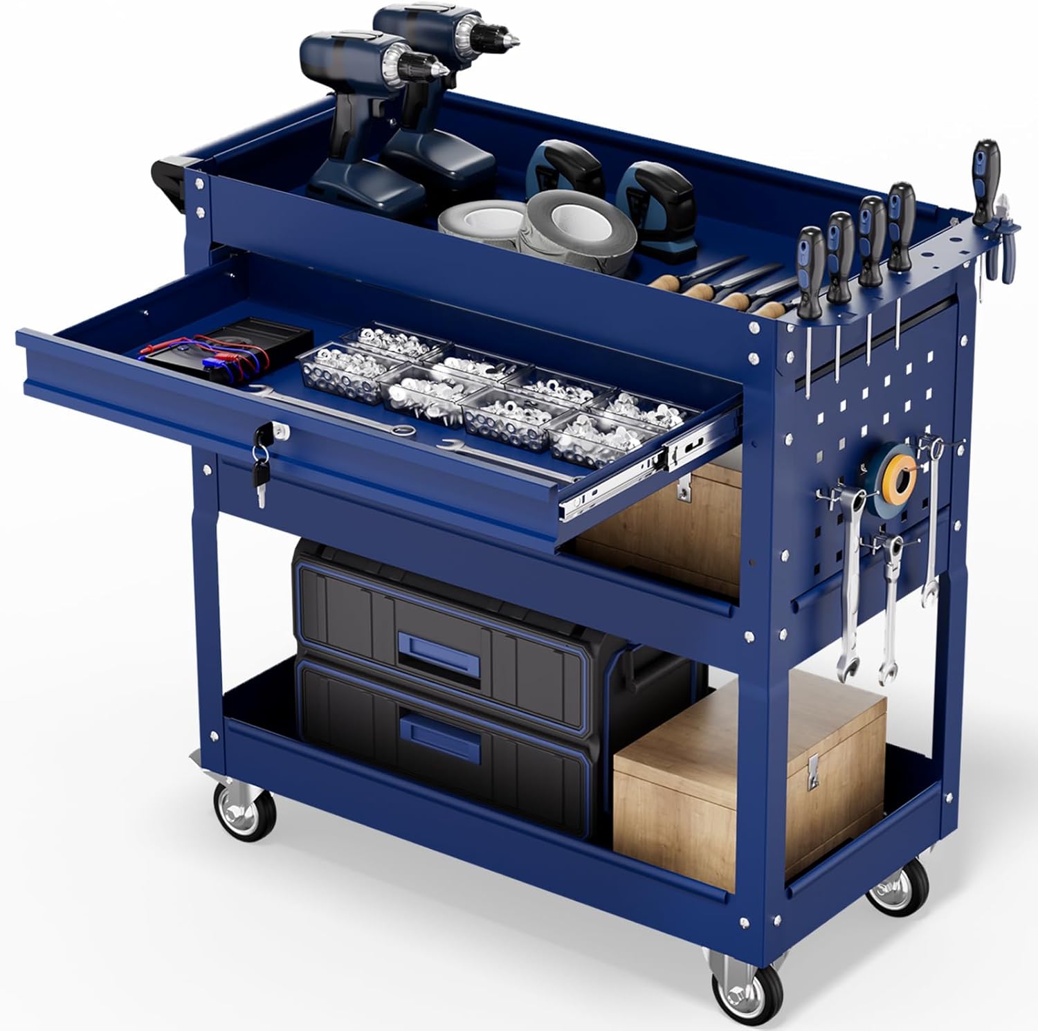 3-Tier Tool Cart, Heavy Duty Utility Cart on Wheels, 330Lb. Load ...