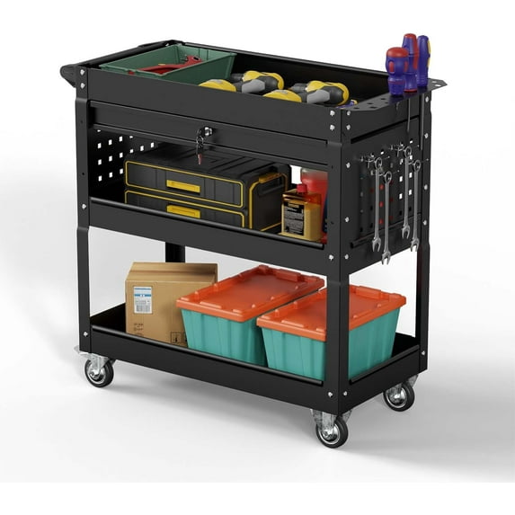 3-Tier Tool Cart,Rolling Tool Cart with Wheels and Drawer,Utility Cart ...