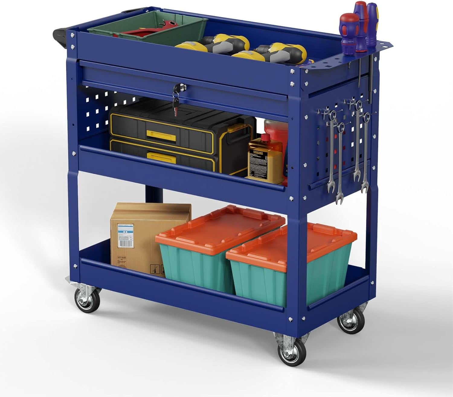 3-Tier Tool Cart,Rolling Tool Cart with Wheels and Drawer,Utility Cart ...