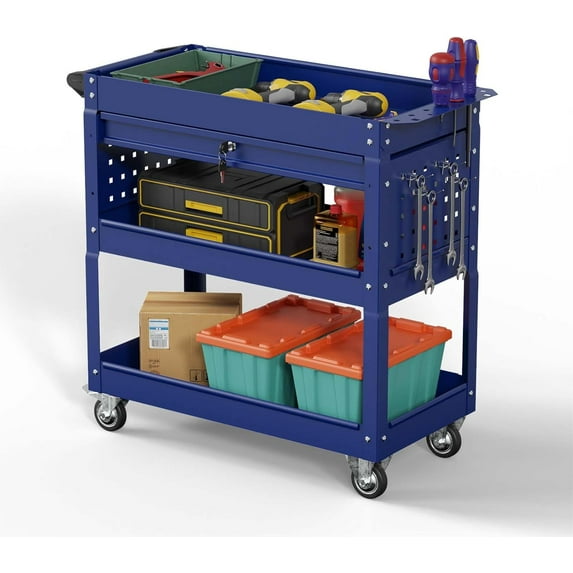 3-Tier Tool Cart,Rolling Tool Cart with Wheels and Drawer,Utility Cart ...