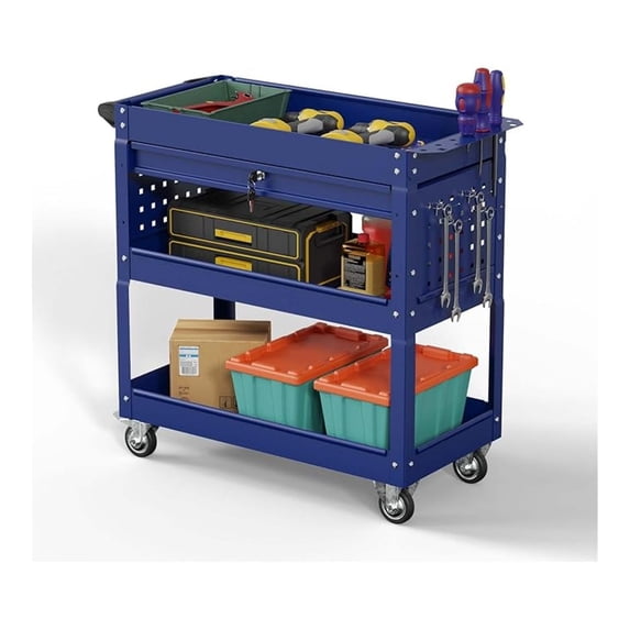 3-Tier Tool Cart,Rolling Tool Cart with Wheels and Drawer,Utility Cart ...