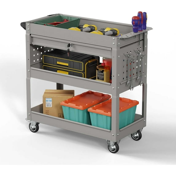 3-Tier Tool Cart,Rolling Tool Cart with Wheels and Drawer,Utility Cart ...