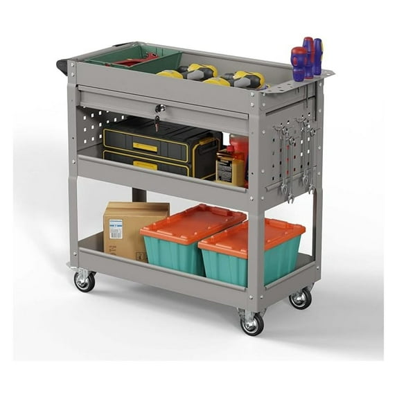 3-Tier Tool Cart,Rolling Tool Cart with Wheels and Drawer,Utility Cart ...