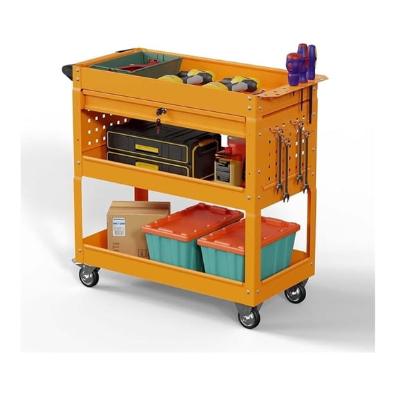 3-Tier Tool Cart,Rolling Tool Cart with Wheels and Drawer,Utility Cart ...