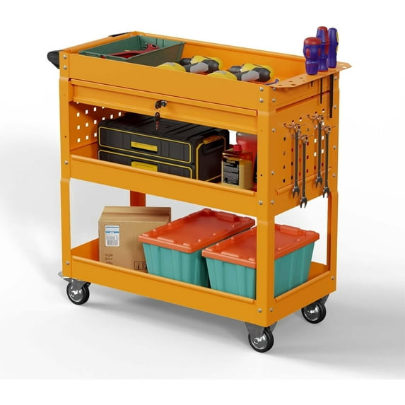 3-Tier Tool Cart,Rolling Tool Cart with Wheels and Drawer,Utility Cart ...
