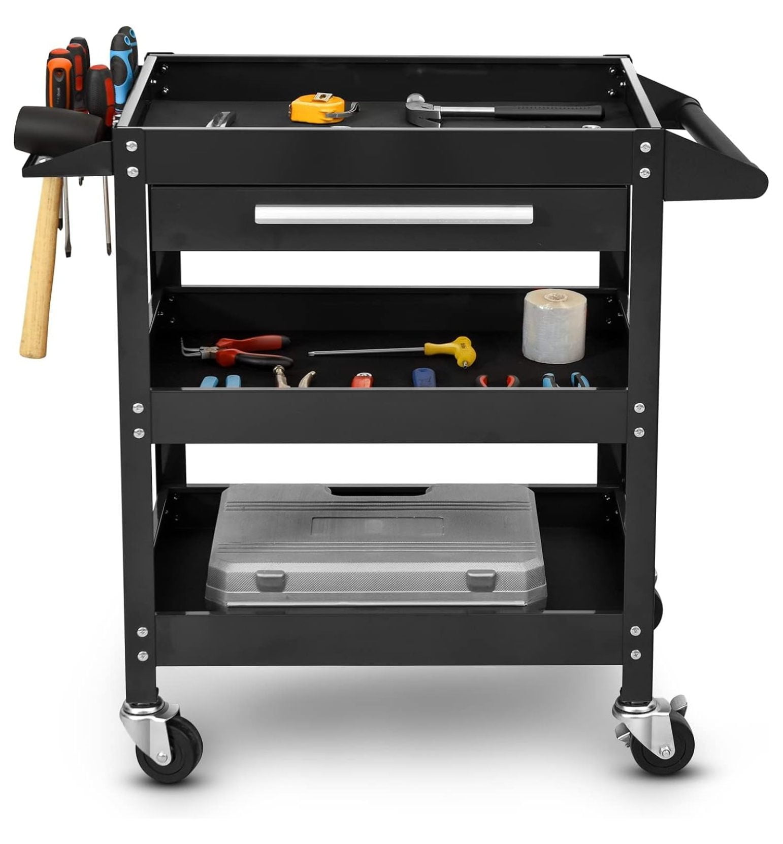 3 Tier Tool Cart on Wheels, Heavy Duty Industrial Utility Service Cart ...