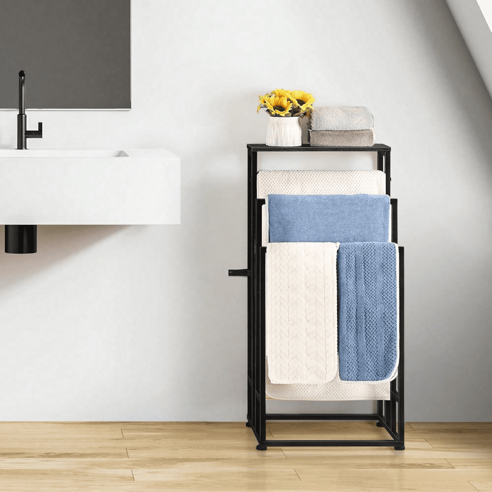 3 Tier Towel Drying Rack For Bathroom Standing Hand Towel Holder Black ...