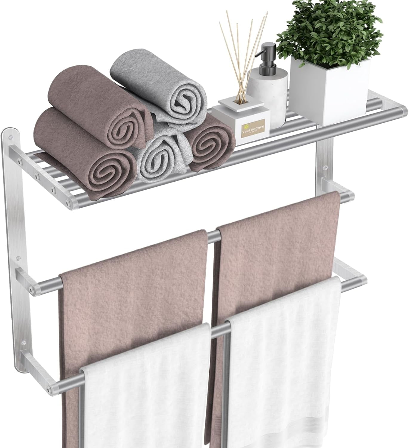 3-Tier Towel Hanger Towel Holder, 24 in Towel Shelf with Double Towel ...