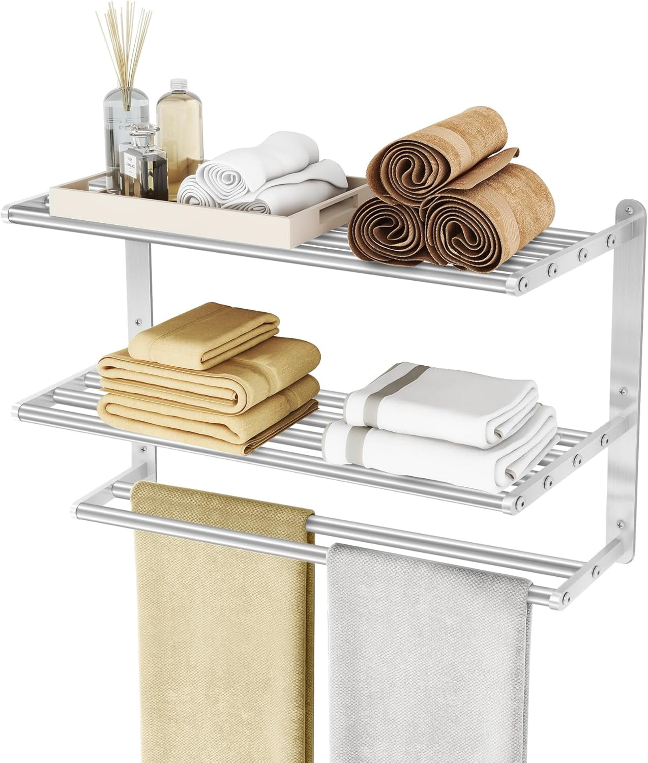 3 Tier Towel Racks for Bathroom Wall Mounted, 24 inch Bathroom Shelf ...