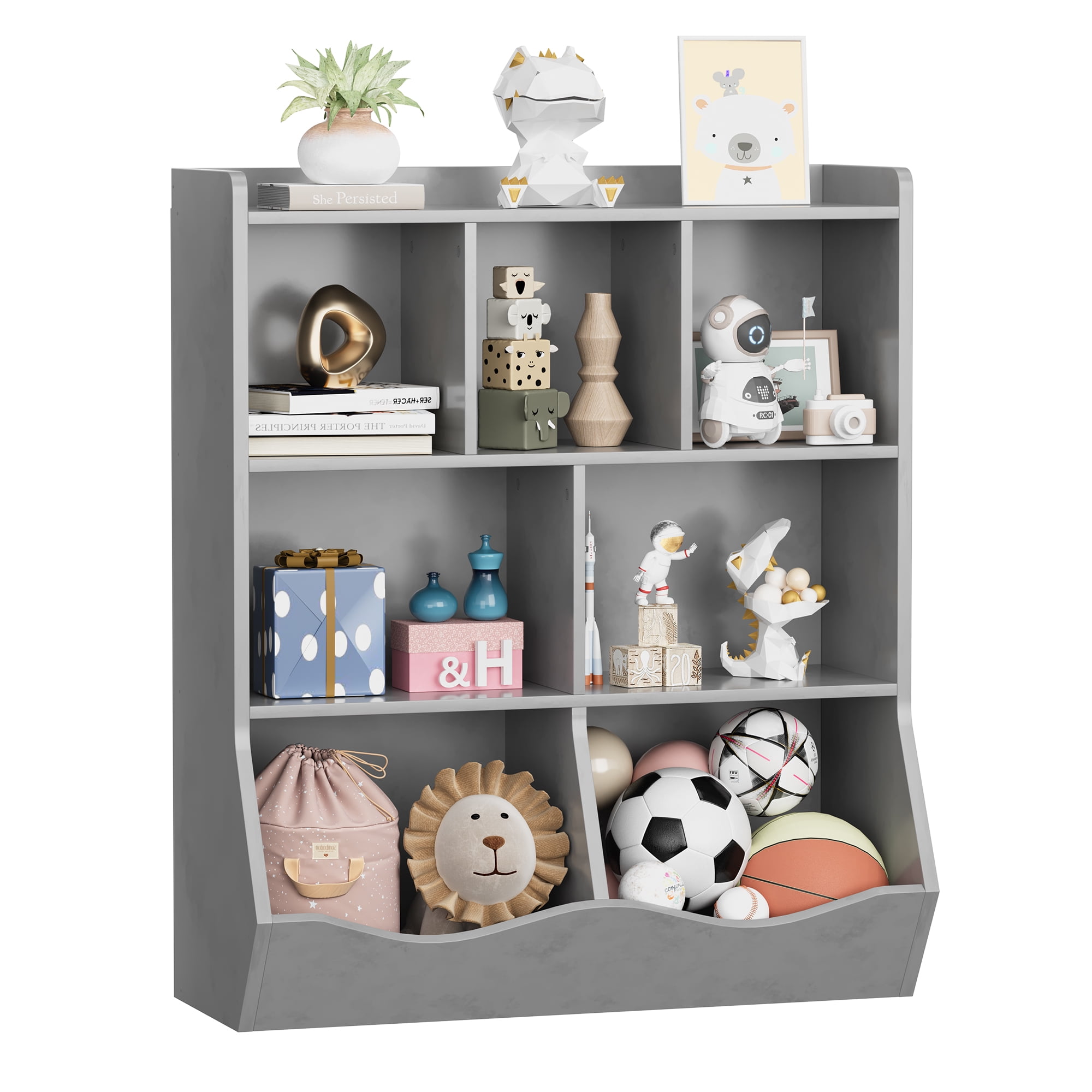 3-Tier Toy Storage Cabinet, Kids Bookcase for Storage Books and Toys ...