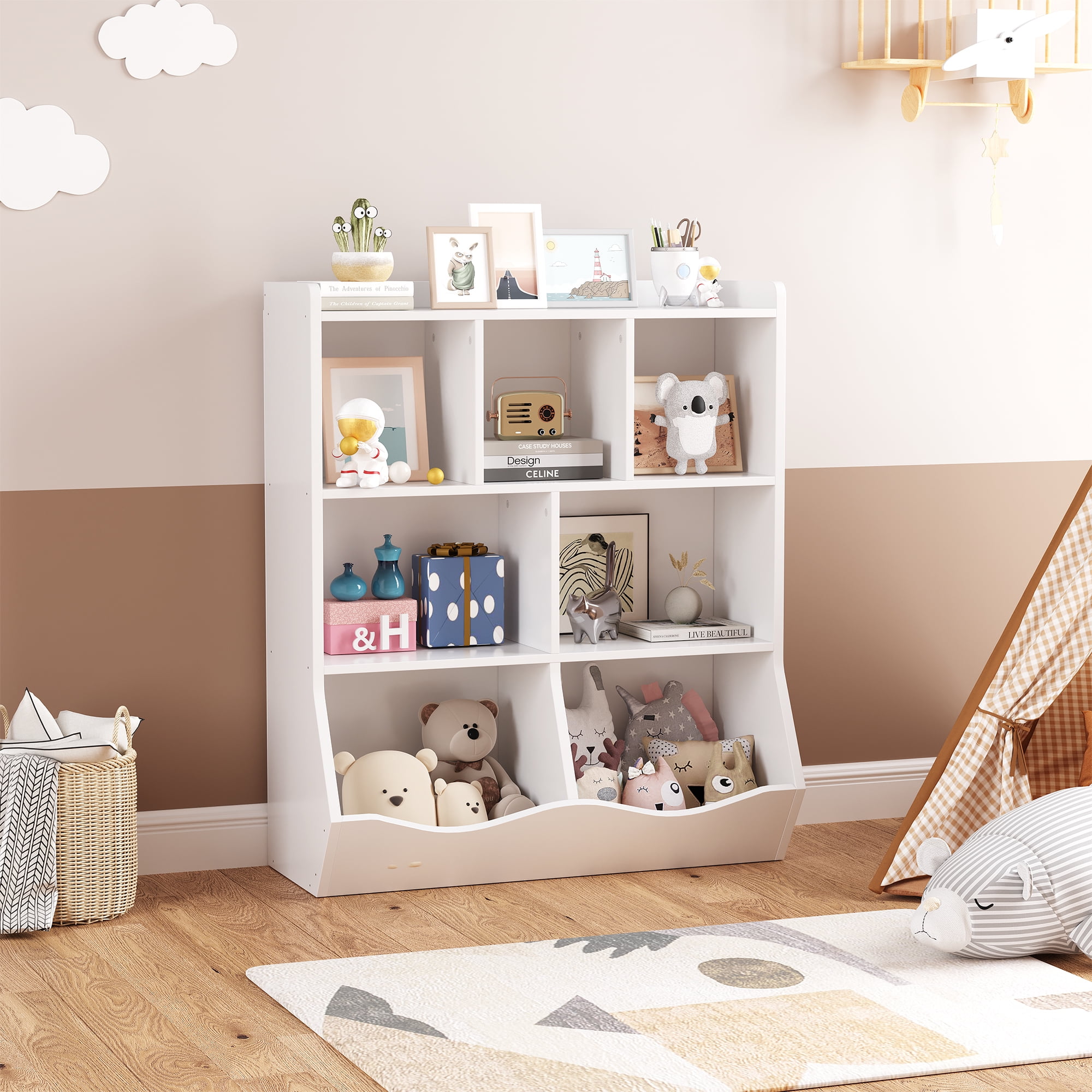3 Tier Toy Storage Organizer, 7 Cube Toy Shelf and Bookcase Storage ...