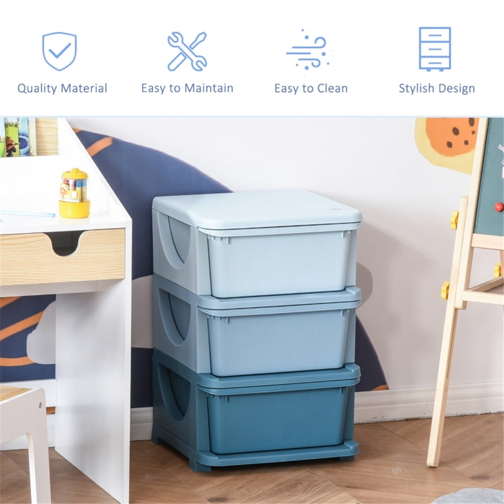 3 Tier Toys Storage Unit Dresser with Round Edge & Elevated Base for ...