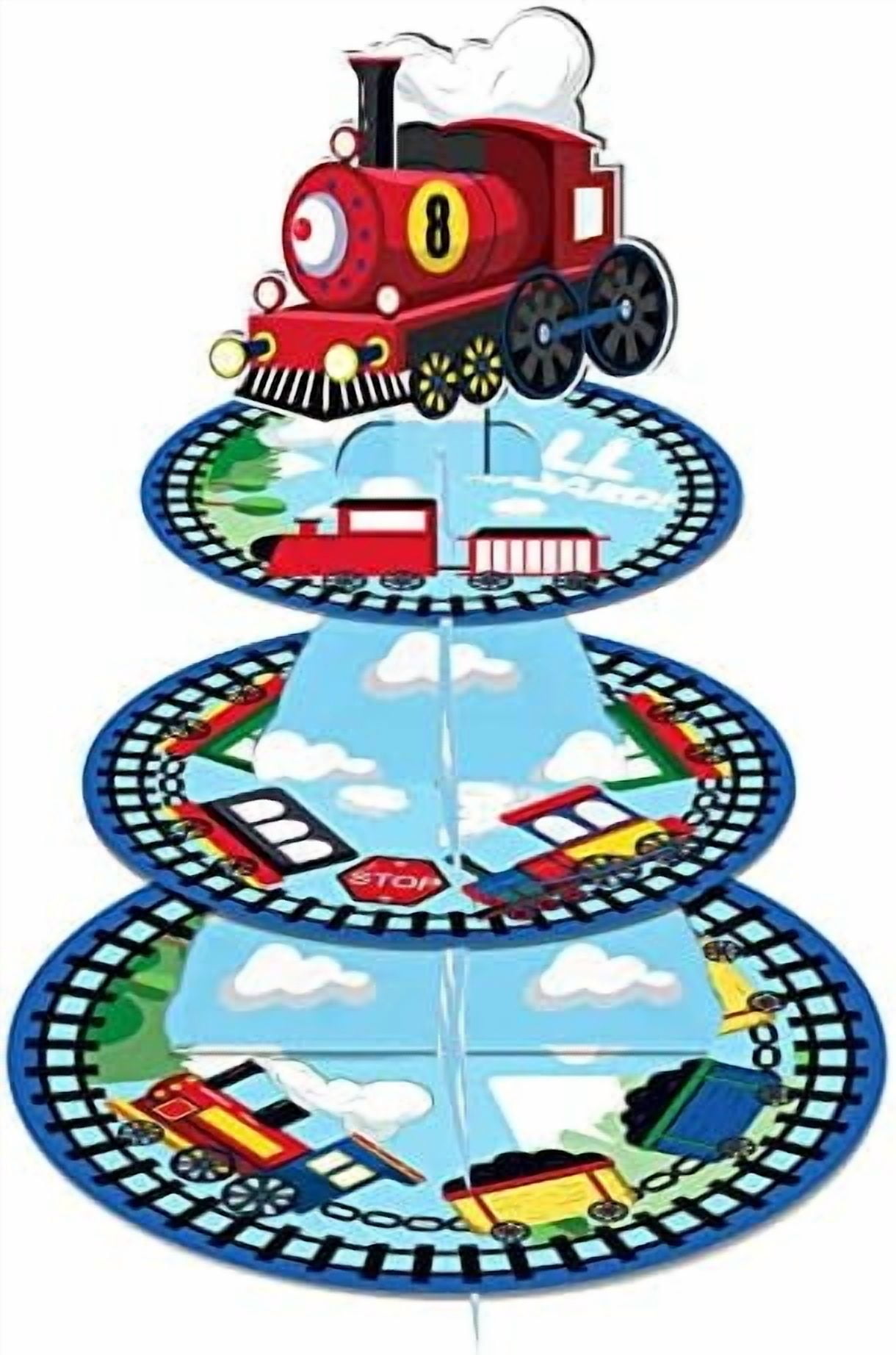 3-Tier Train Cardboard Cupcake Stand - Birthday Party Supplies, Round ...