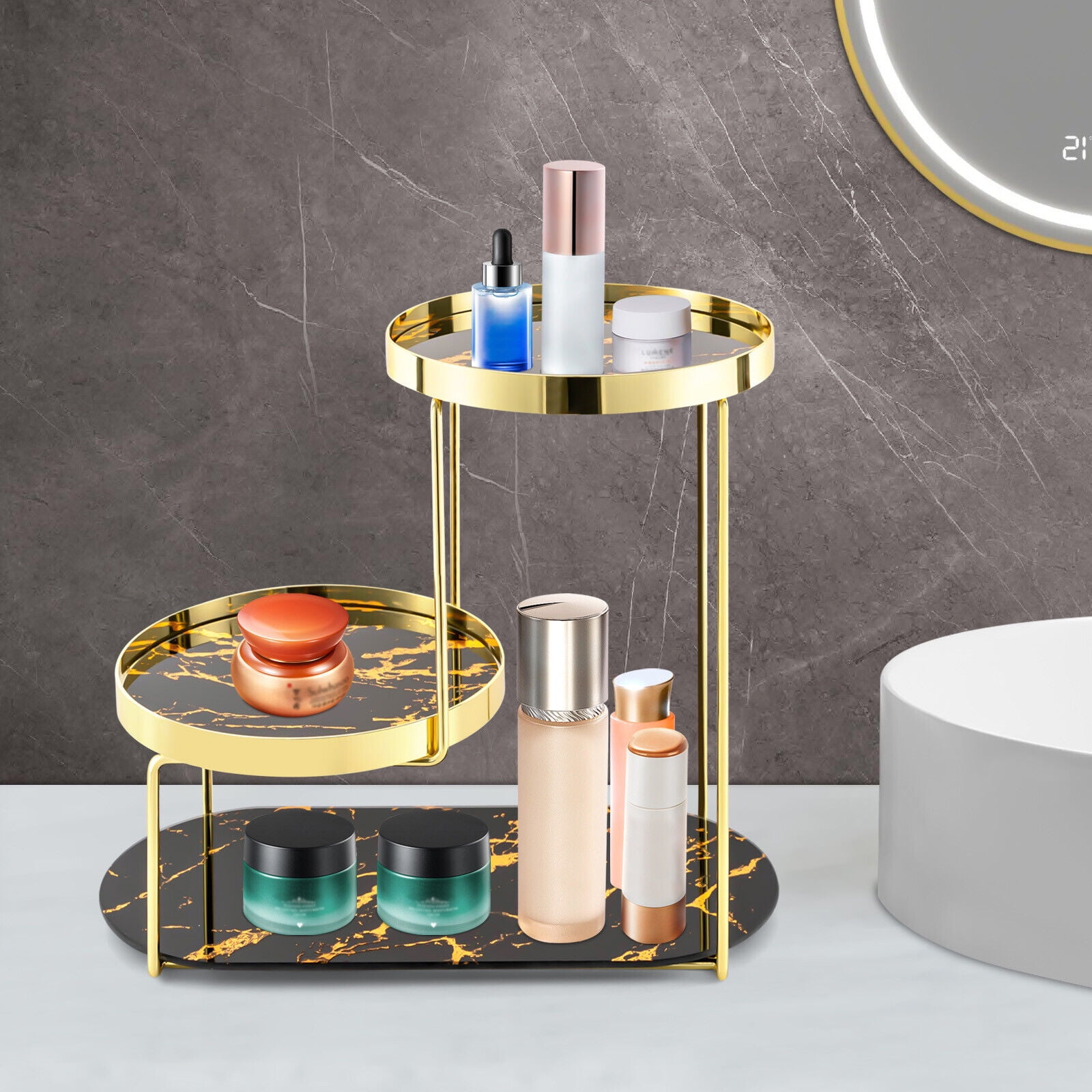 3-Tier Tray for Dresser Perfume Desk Cosmetic & Jewelry Mirrored Tray ...