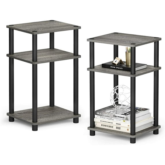 3-Tier Turn-N-Tube End Table with Plastic Poles, French Oak Grey/Black ...