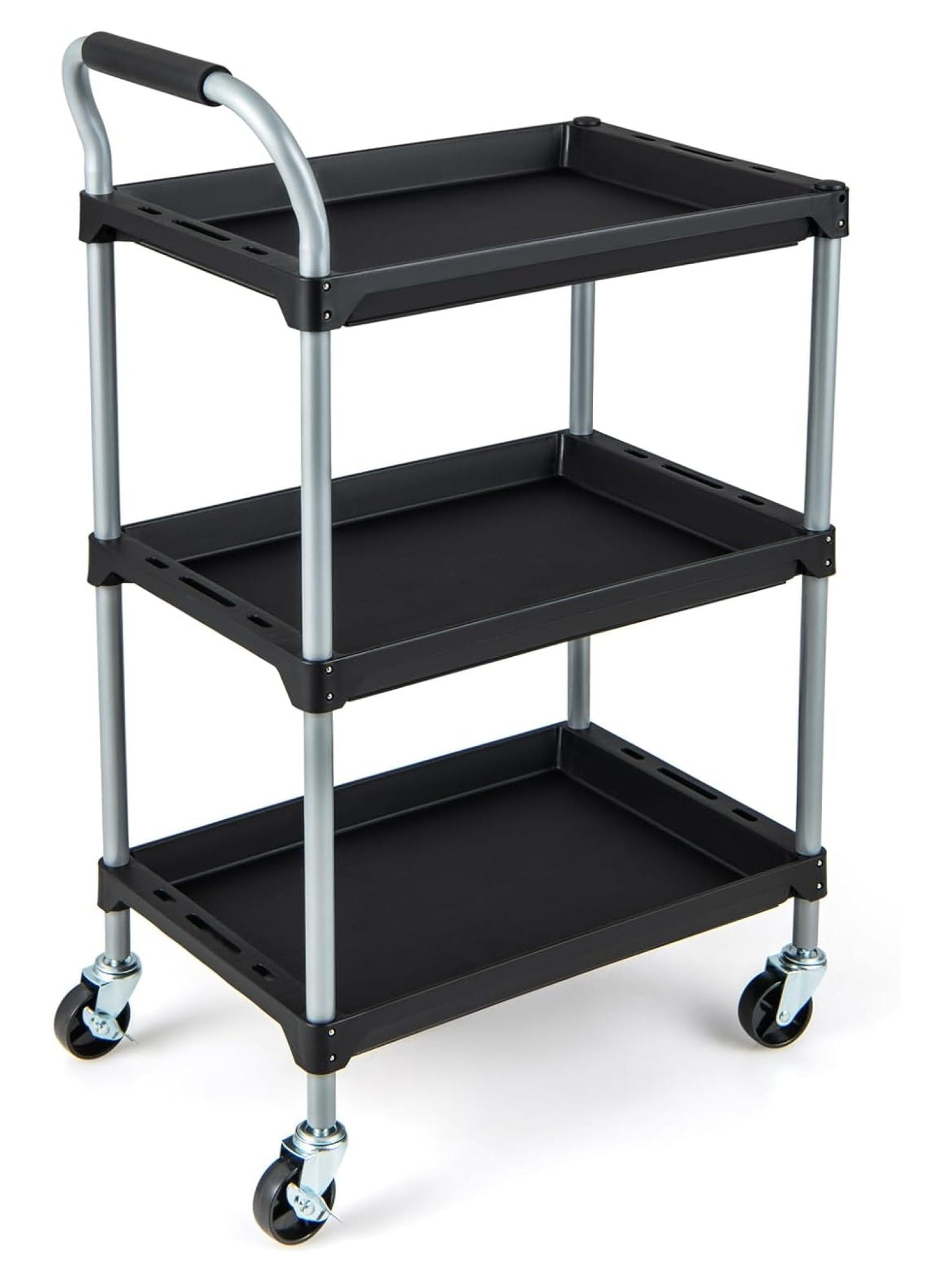 3 Tier Utility Cart, 3 Shelf Rolling Storage Cart with Lockable Universal Wheels, Plastic Tool ...