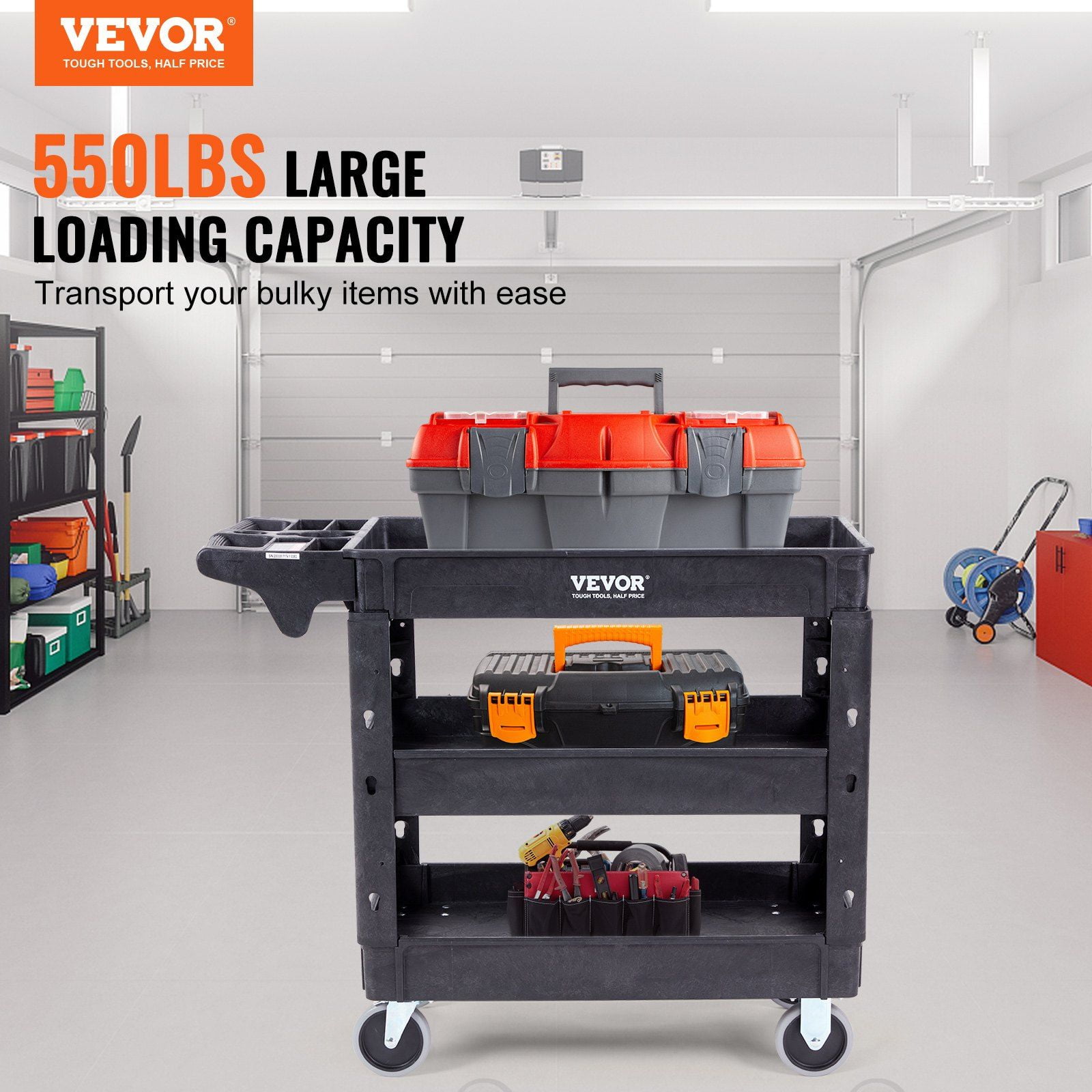 3-Tier Utility Cart, 550LBS Capacity Heavy Duty Rolling Cart with 4 ...