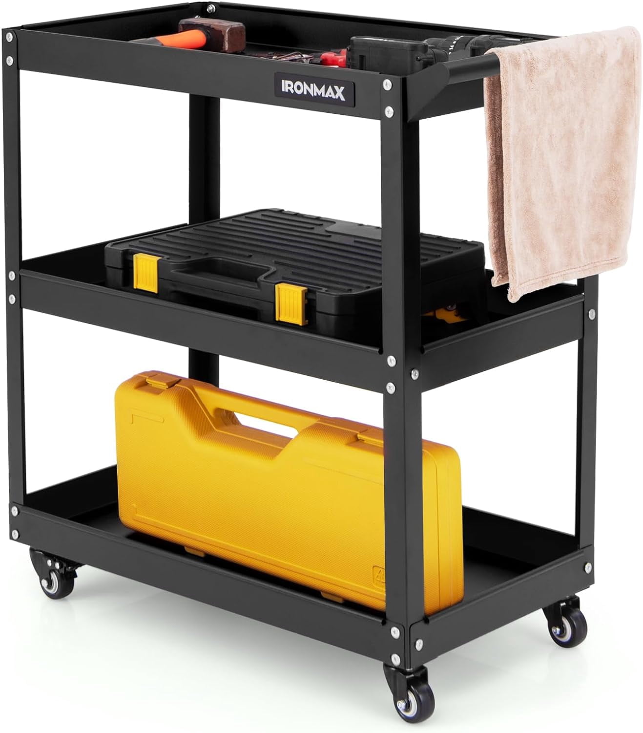 3-Tier Utility Cart, Heavy Duty Commercial Service Tool Cart w/3 ...