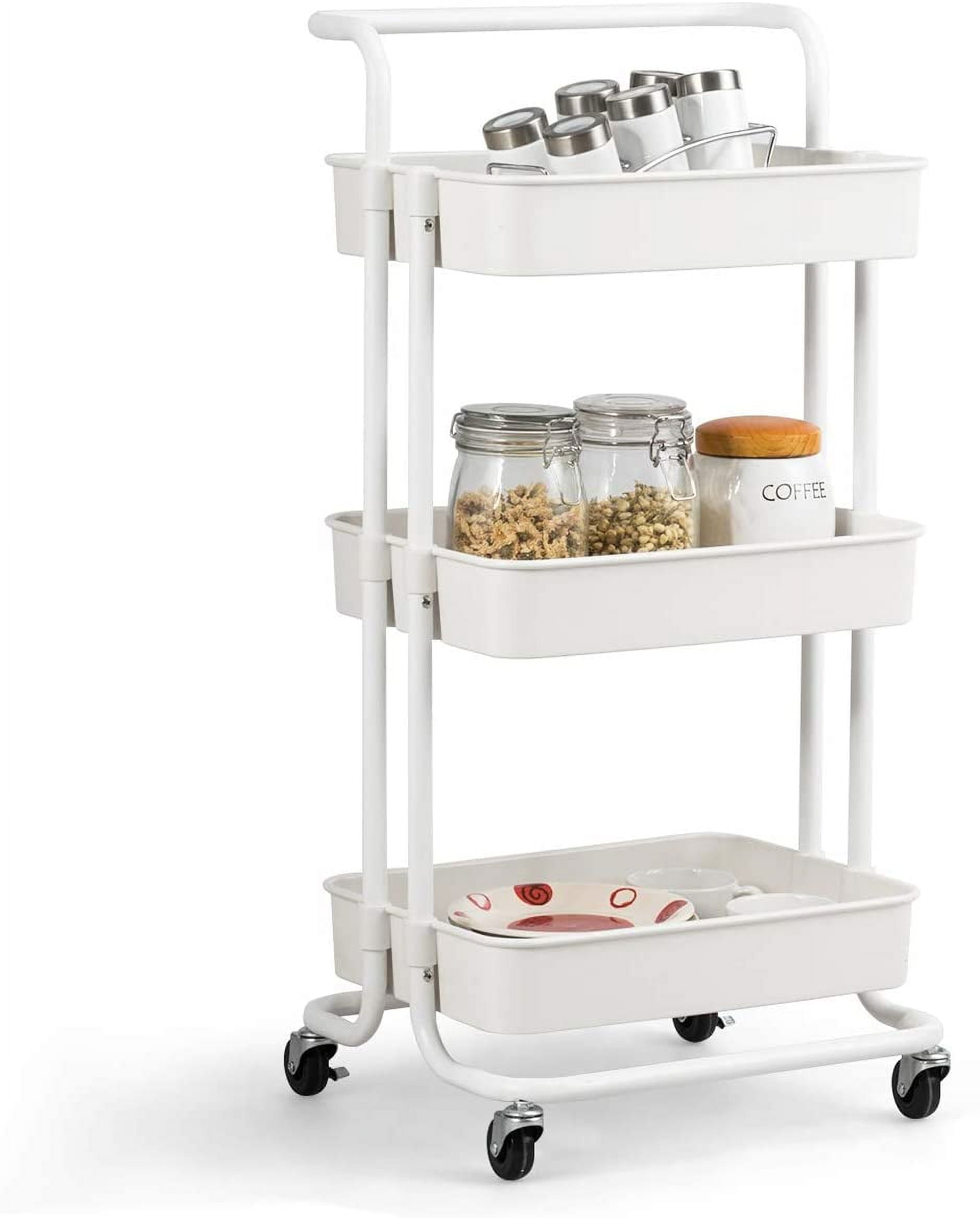 3-Tier Utility Cart, Storage Rolling Cart with Casters, Multifunctional ...