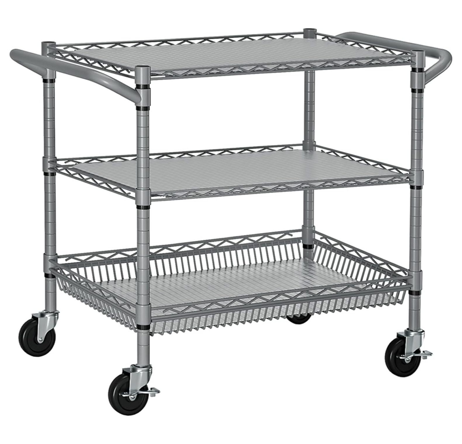 3 Tier Utility Cart with Wheels, Large Capacity Rolling Cart, Heavy ...