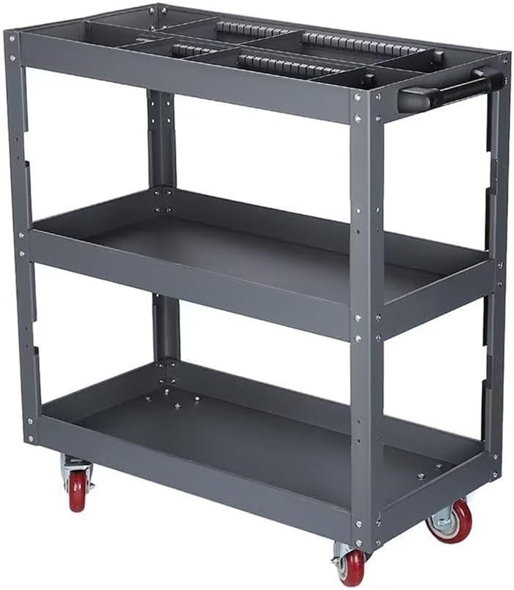 3 Tier Utility Cart with Adjustable Dividers, Heavy Duty Rolling ...