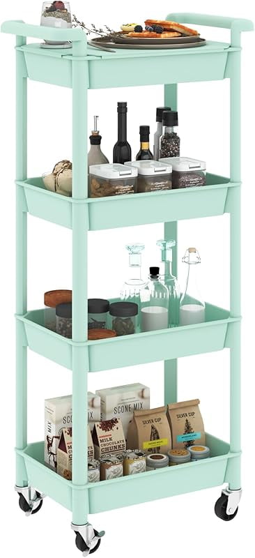3-Tier Utility Rolling Cart with Cover Top Board, Mobile Utility Cart ...