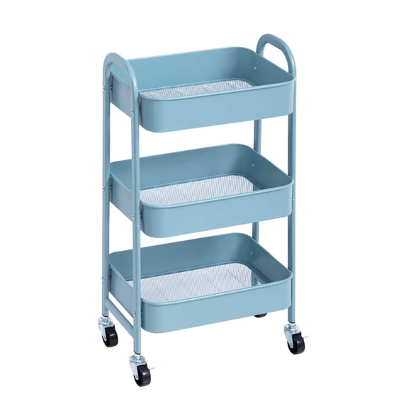 3 Tier Utility Rolling Cart with Lockable Wheels, Metal Multifunctional ...