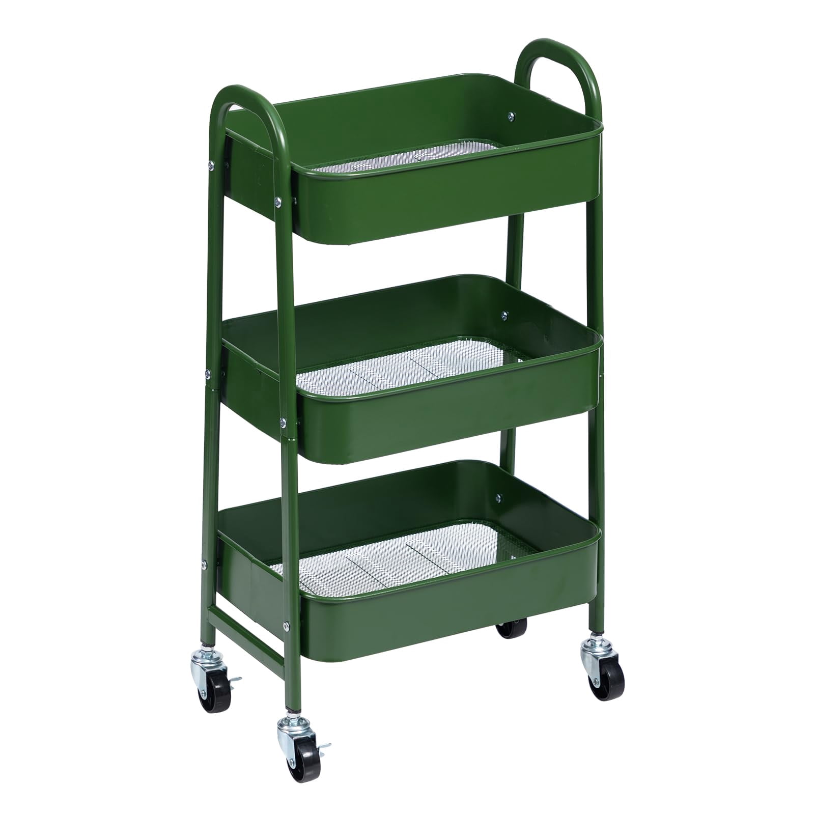 3 Tier Utility Rolling Cart with Lockable Wheels, Metal Multifunctional ...