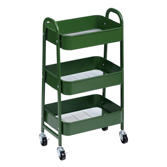 3 Tier Utility Rolling Cart with Lockable Wheels, Metal Multifunctional ...