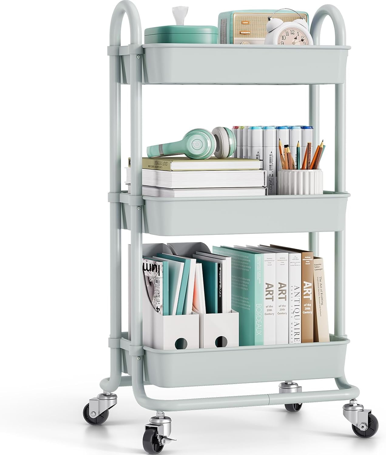 3-Tier Utility Rolling Cart with Lockable Wheels, Rolling Storage ...