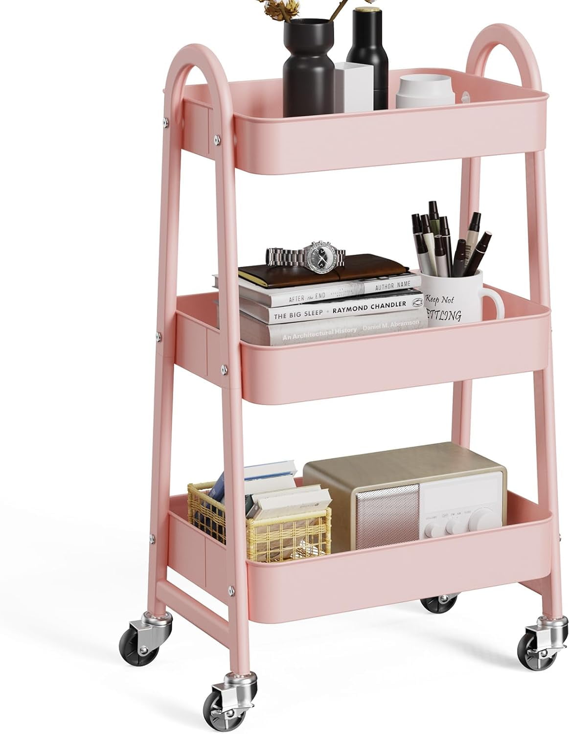 3 Tier Utility Rolling Cart, Metal Mobile Storage Shelf with Lockable ...