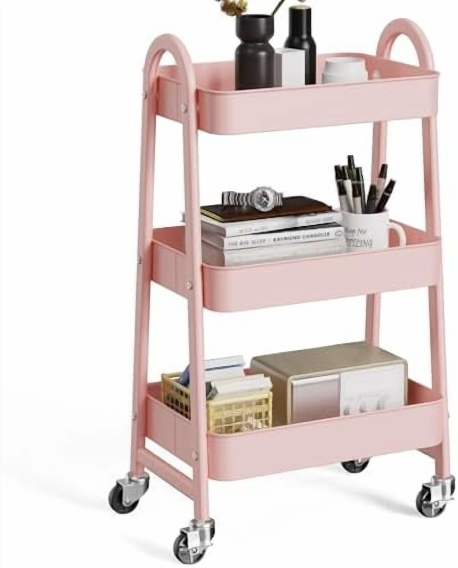3 Tier Utility Rolling Cart, Metal Mobile Storage Shelf with Lockable ...