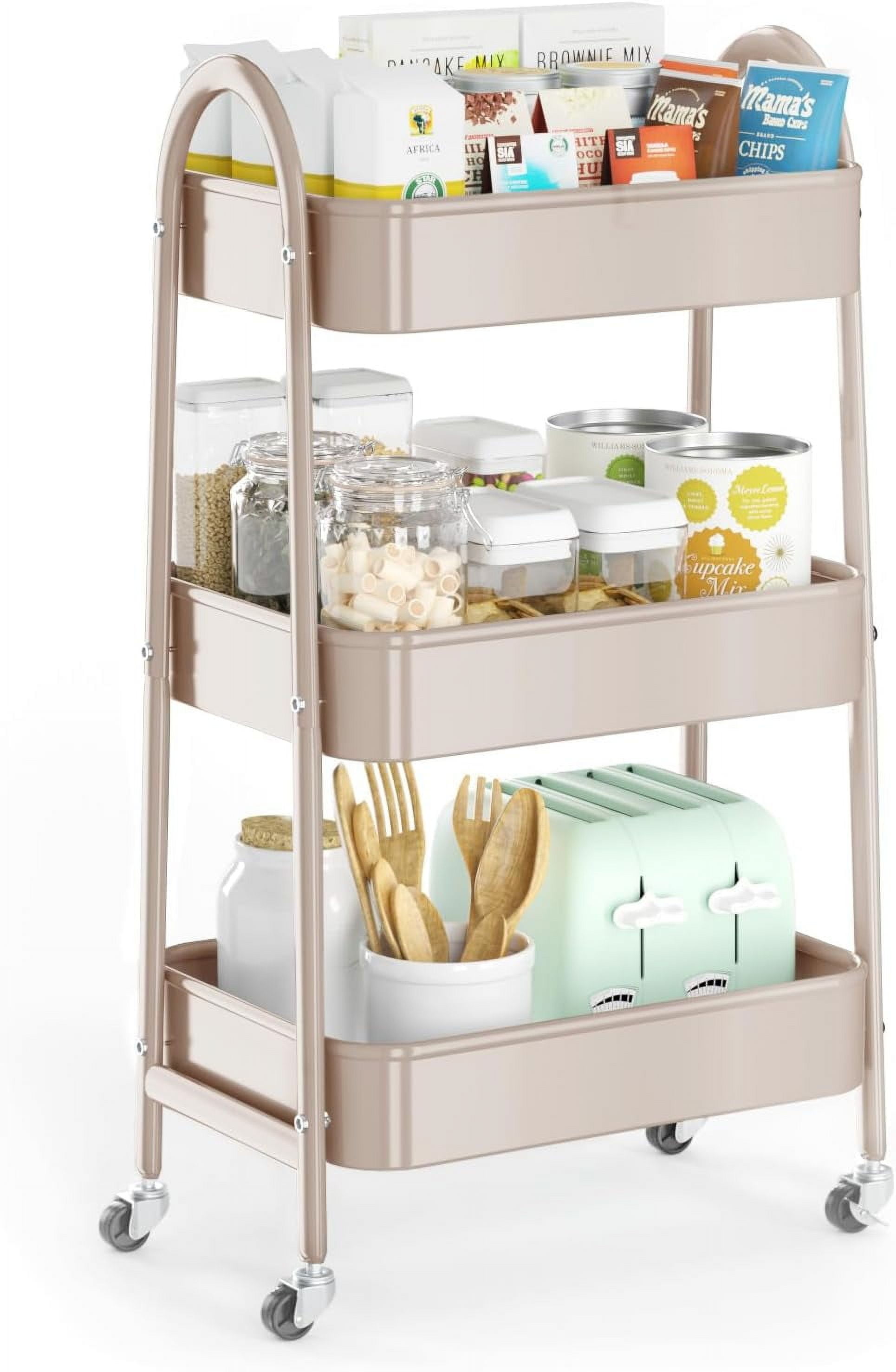 3 Tier Utility Rolling Cart, Metal Storage Cart with Handle and ...