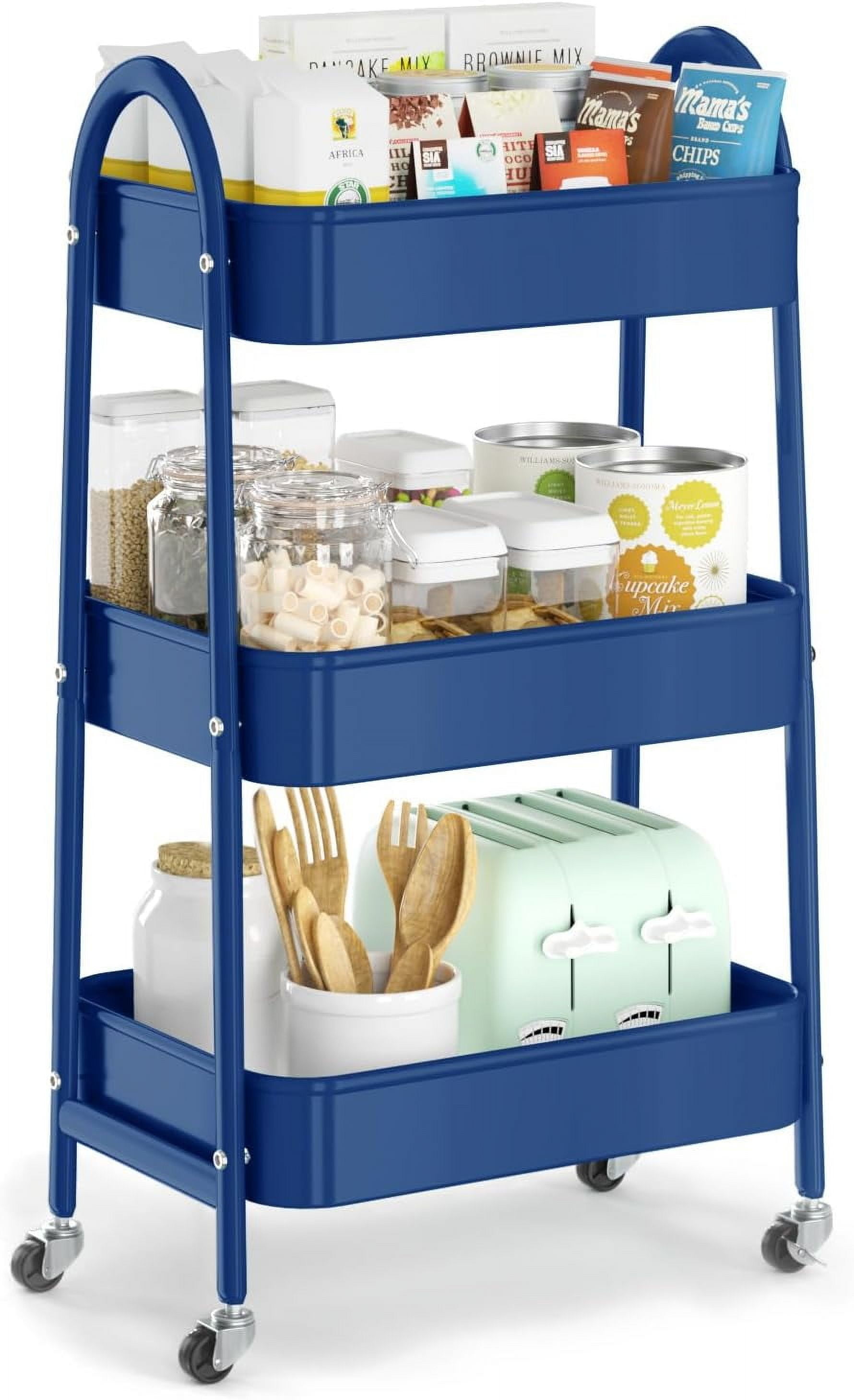 3 Tier Utility Rolling Cart, Metal Storage Cart with Handle and ...