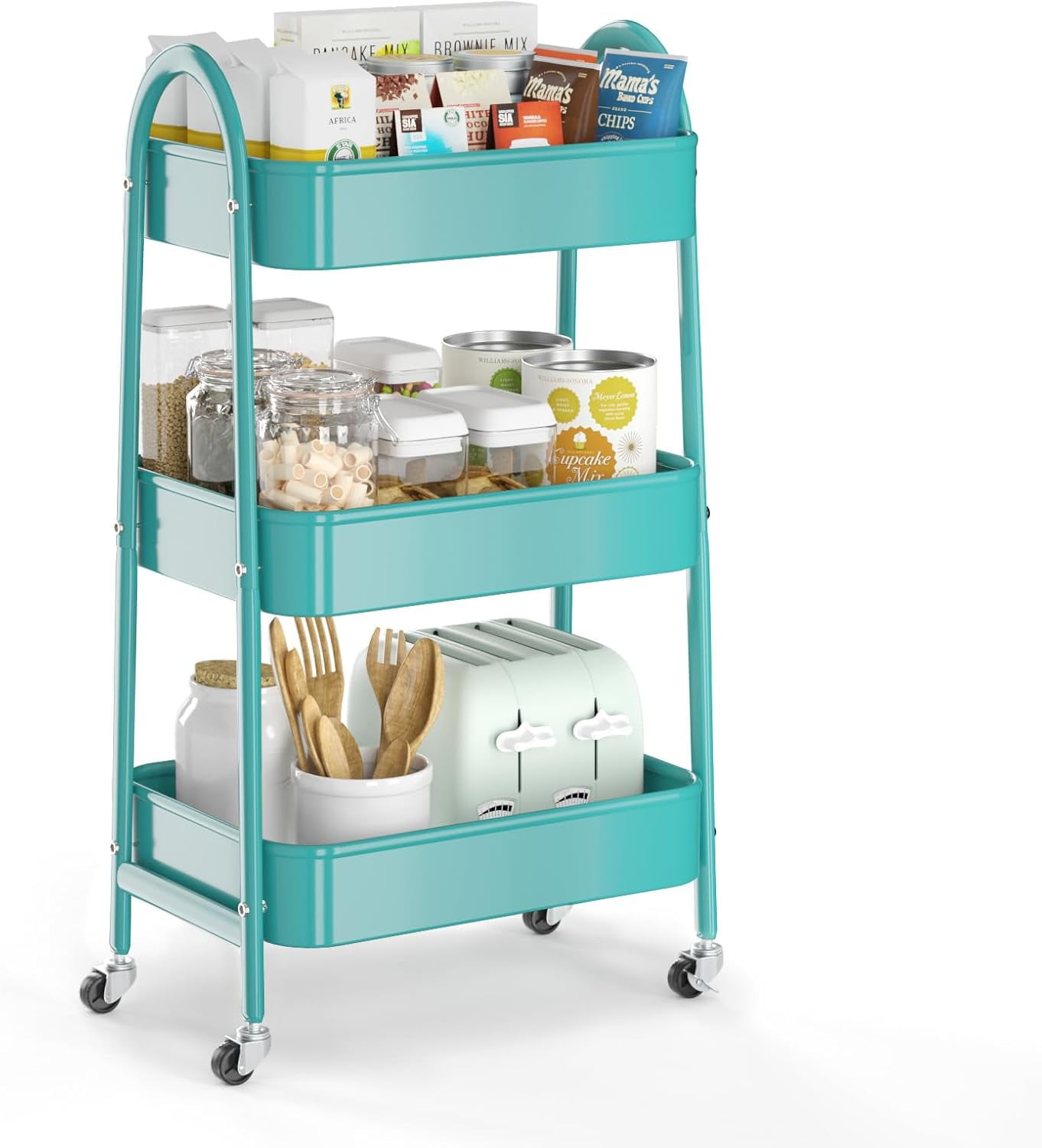 3 Tier Utility Rolling Cart, Metal Storage Cart with Handle and ...