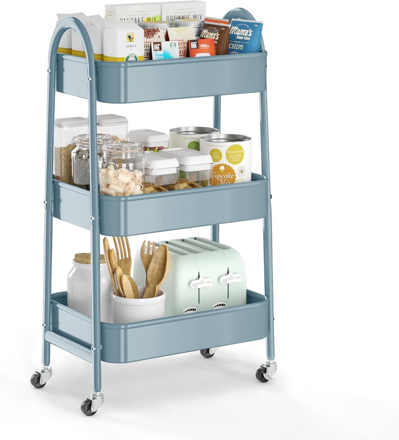 3 Tier Utility Rolling Cart, Metal Storage Cart with Handle and ...