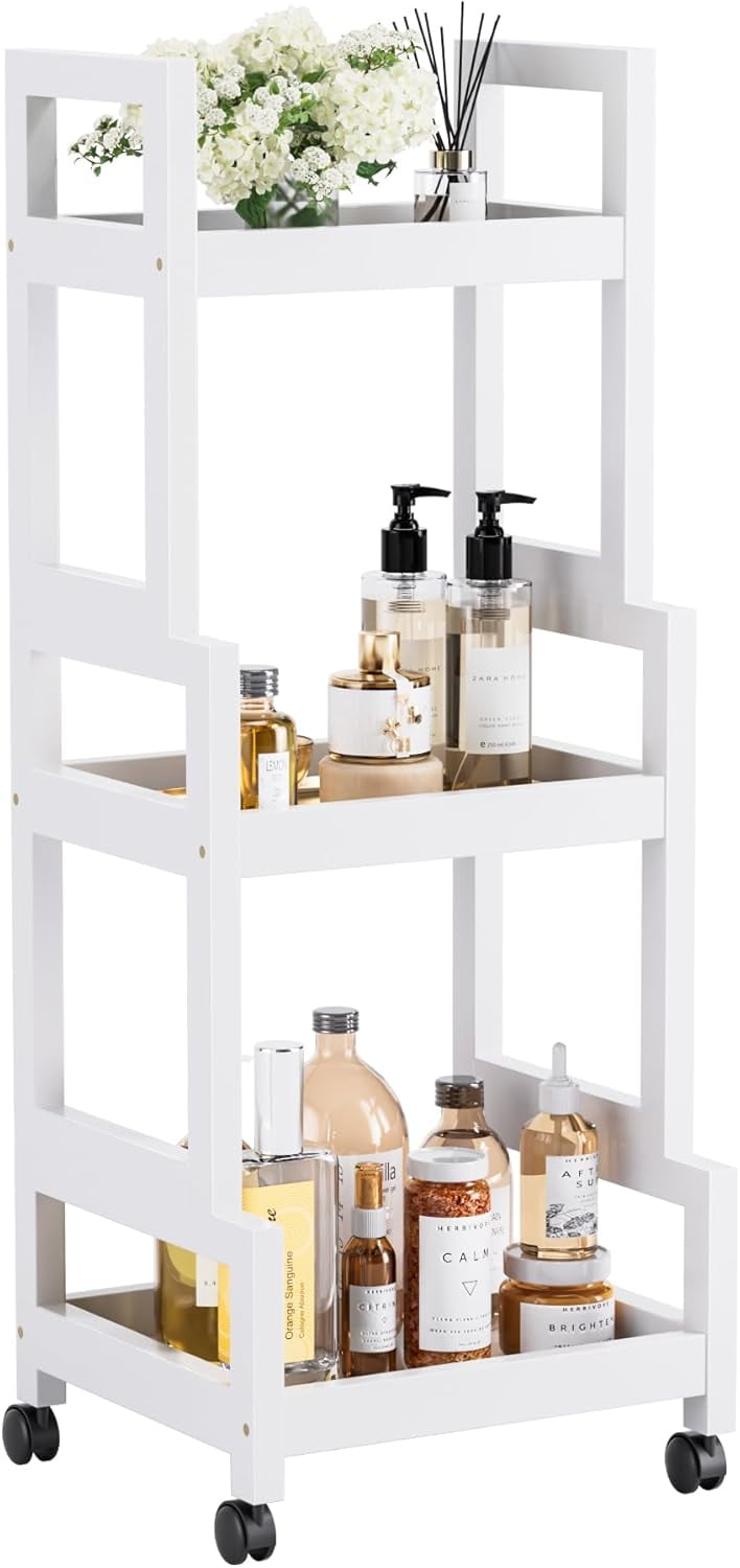 3-Tier Utility Rolling Cart, Mobile Storage Organizer with Lockable ...